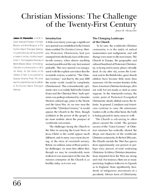 (PDF) Christian Missions : The Challenge of the Twenty-First Century