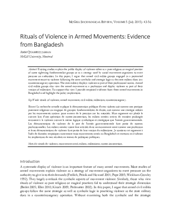 (PDF) Rituals of Violence in Armed Movements: Evidence from Bangladesh