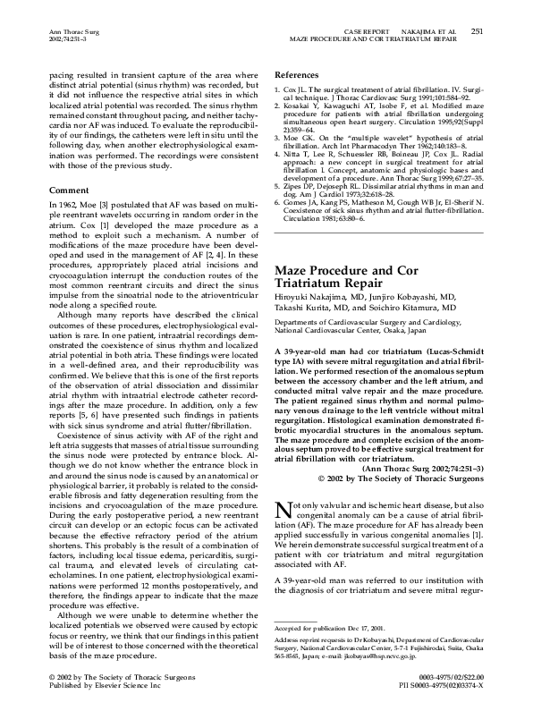 (PDF) Maze procedure and cor triatriatum repair