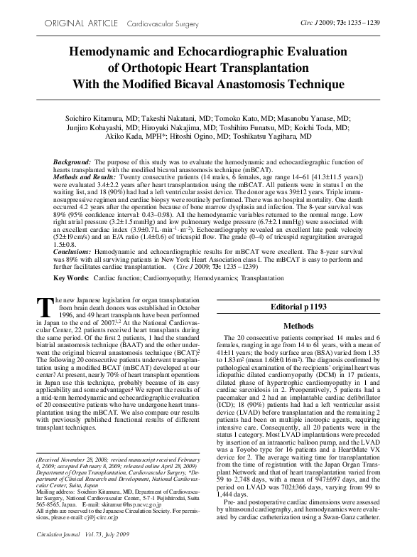 (PDF) Hemodynamic and Echocardiographic Evaluation of Orthotopic Heart ...