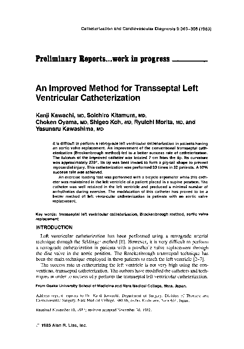 (PDF) An improved method for transseptal left ventricular catheterization