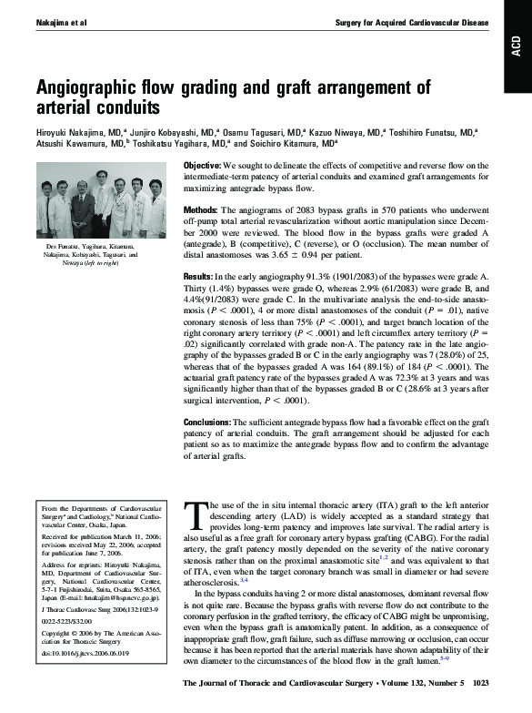 (PDF) Angiographic flow grading and graft arrangement of arterial conduits