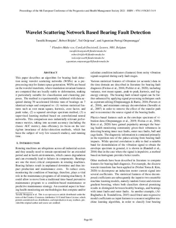(PDF) Wavelet Scattering Network Based Bearing Fault Detection