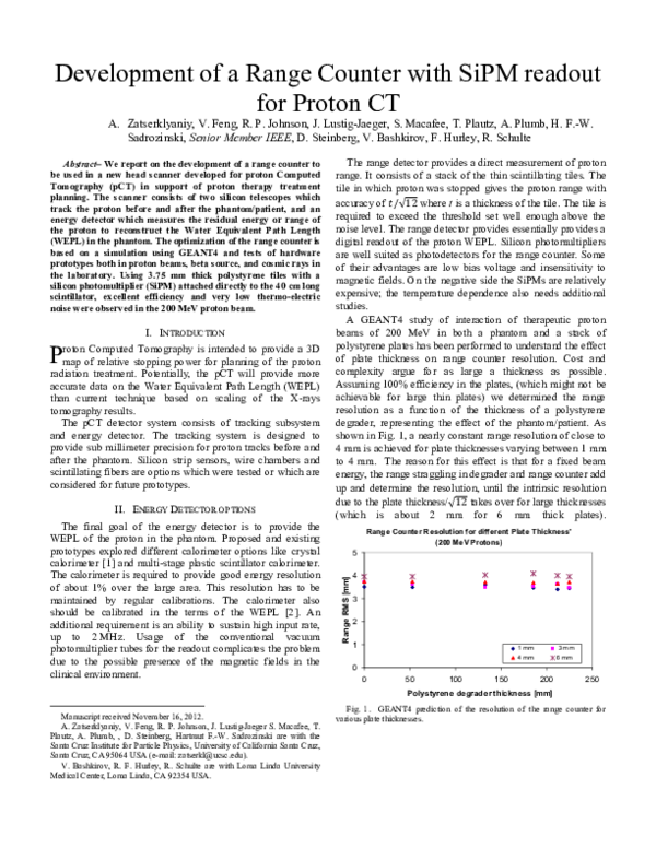 (PDF) Development of a range counter with SiPM readout for proton CT