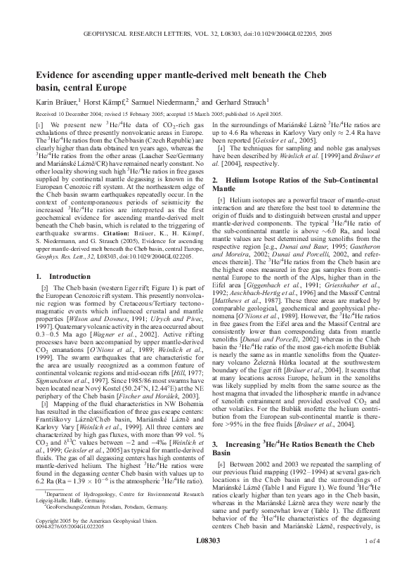 (PDF) Evidence for ascending upper mantle-derived melt beneath the Cheb ...