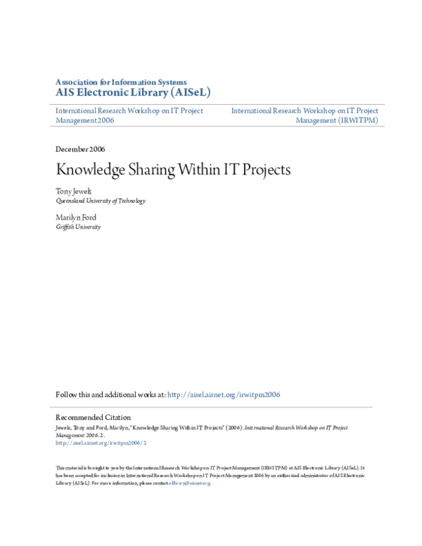 (PDF) Knowledge Sharing within IT Projects