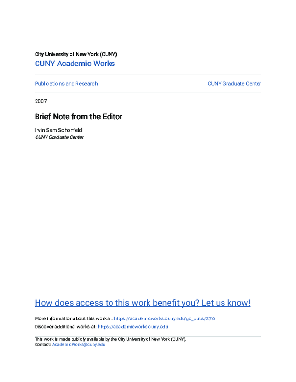(PDF) Brief Note from the Editor