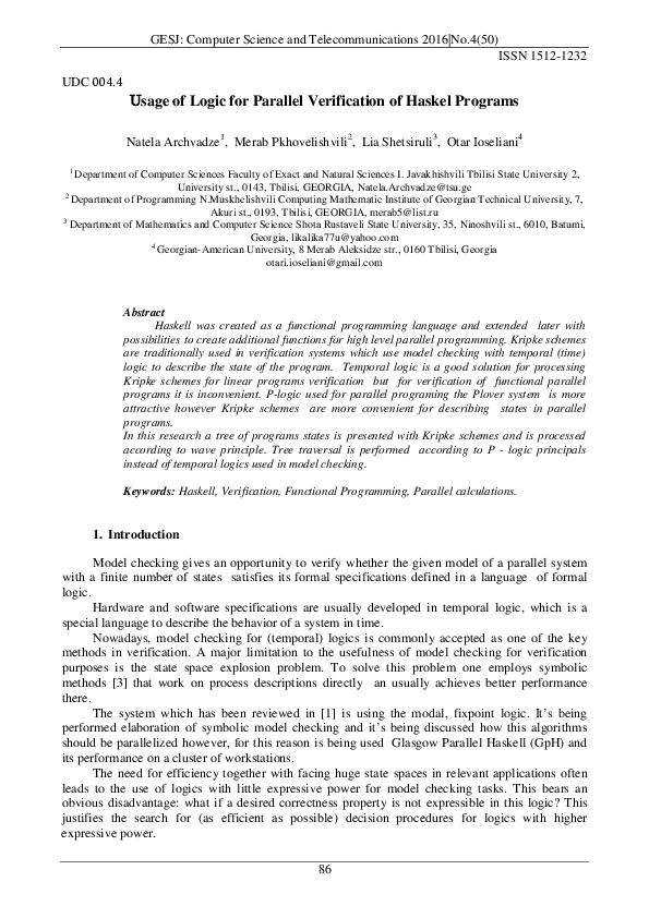 (PDF) UDC 004 . 4 U sage of Logic for Parallel Verification of Haskel Programs