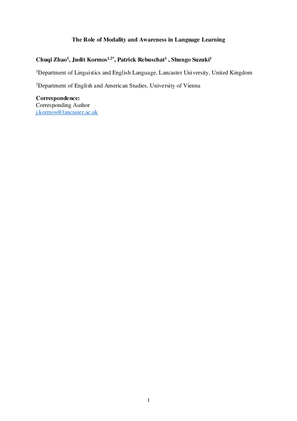 (PDF) The role of modality and awareness in language learning