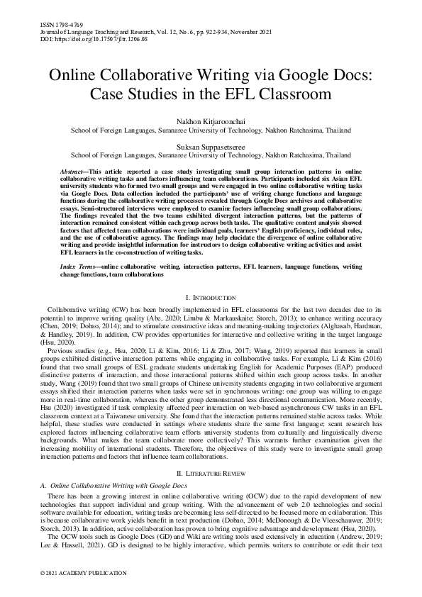 (PDF) Online Collaborative Writing via Google Docs: Case Studies in the ...