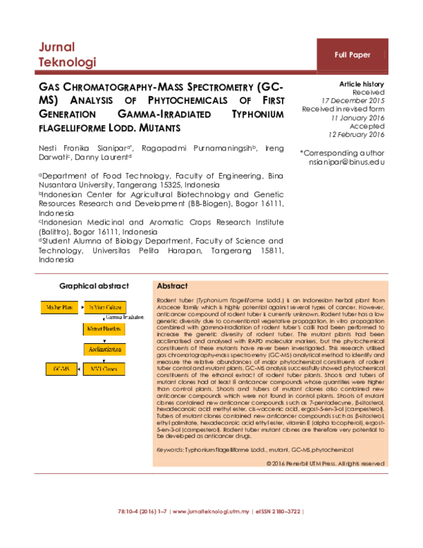 (PDF) Gas Chromatography-Mass Spectrometry (GC-MS) Analysis of Phytochemicals of First ...