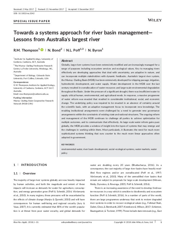 (PDF) Towards a systems approach for river basin management-Lessons ...
