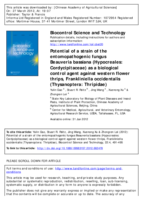 (PDF) Potential of a strain of the entomopathogenic fungus Beauveria bassiana (Hypocreales ...