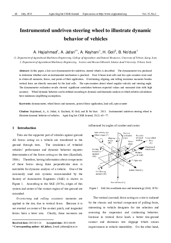 (PDF) Instrumented undriven steering wheel to illustrate dynamic ...