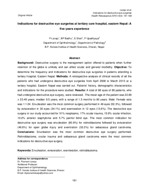 (PDF) Indications for destructive eye surgeries at tertiary care ...
