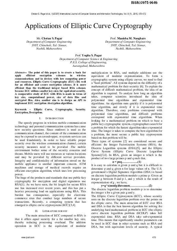 (PDF) Applications of Elliptic Curve Cryptography