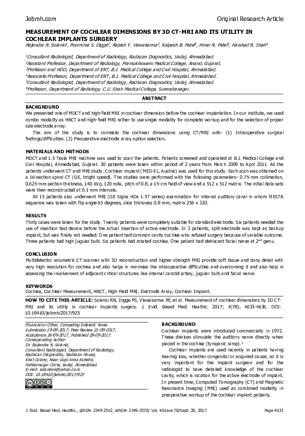 (PDF) Measurement of Cochlear Dimensions by 3D CT-Mri and Its Utility ...