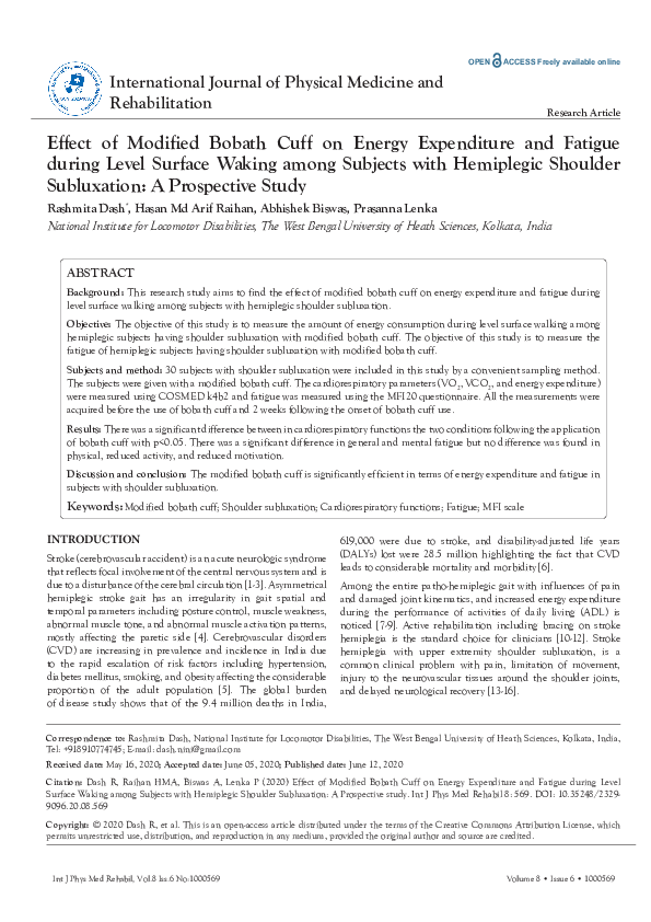 (PDF) Effect of Modified Bobath Cuff on Energy Expenditure and Fatigue ...