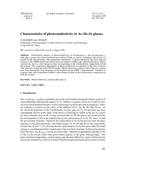 (PDF) Characteristics of photoconductivity in As-Sb-Se glasses