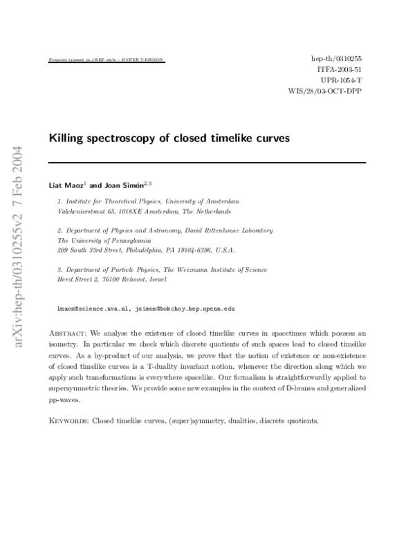 (PDF) Analysis of Closed Timelike Curves in Spacetimes