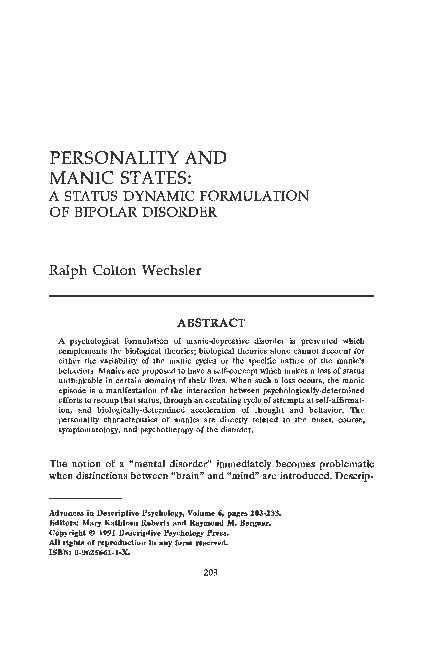 (PDF) Personality and Manic States: A Status Dynamic Formulation of ...
