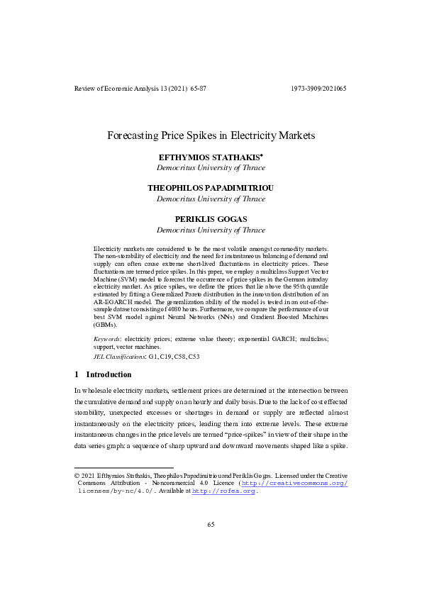 (PDF) Forecasting Price Spikes in Electricity Markets