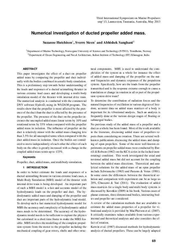 (PDF) Numerical investigation of ducted propeller added mass