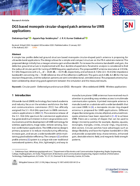(PDF) DGS based monopole circular-shaped patch antenna for UWB applications