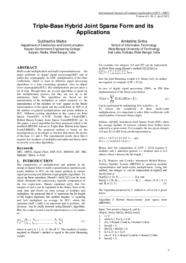 (PDF) Triple-Base Hybrid Joint Sparse Form and its Applications
