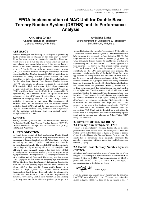 Pdf Fpga Implementation Of Mac Unit For Double Base Ternary Number