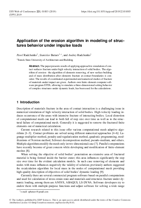 (PDF) Modeling Structural Behavior Under Impulse Loads Using Erosion