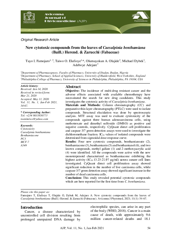 (PDF) New cytotoxic compounds from the leaves of Caesalpinia ...