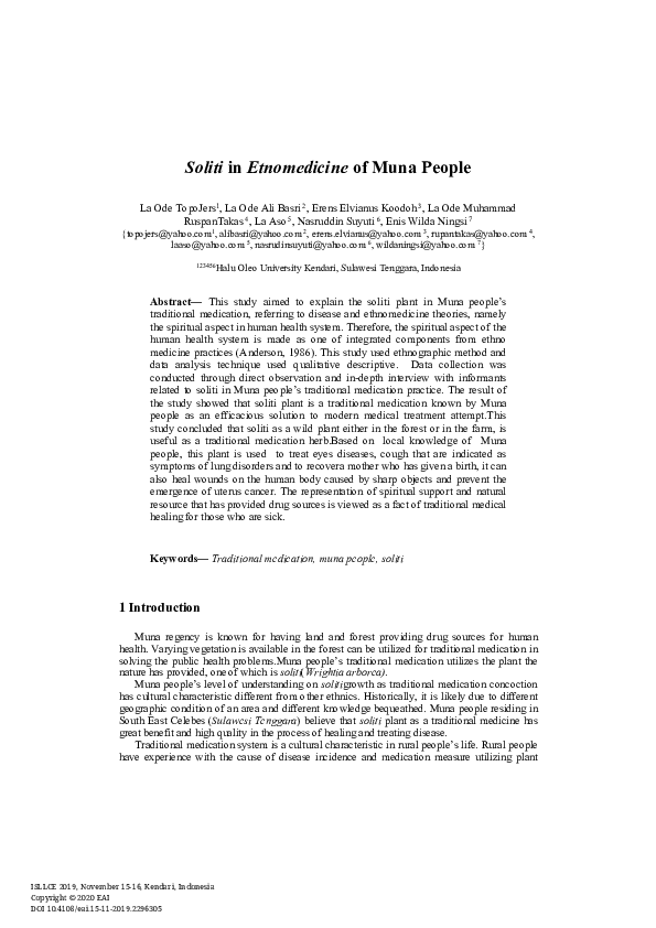 (PDF) Soliti in Etnomedicine of Muna People