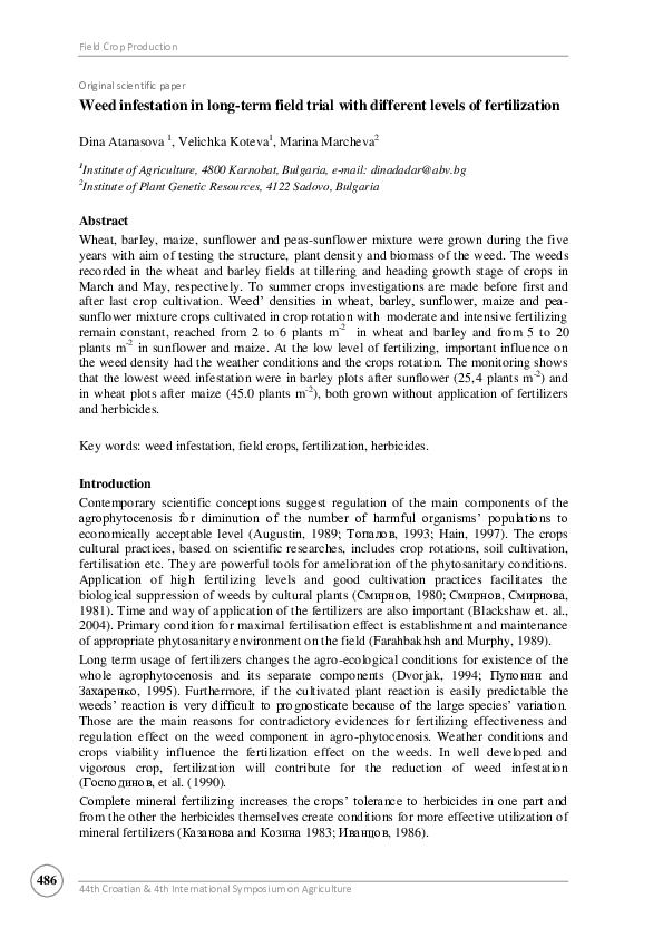(PDF) Weed infestation in long-term field trial with different levels ...