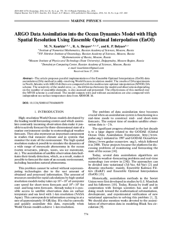 Pdf Argo Data Assimilation Into The Ocean Dynamics Model With High Spatial Resolution Using