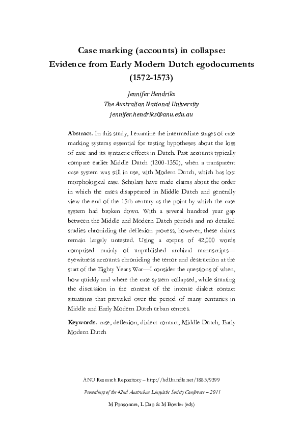 (PDF) Case marking (accounts) in collapse:Evidence from Early Modern ...