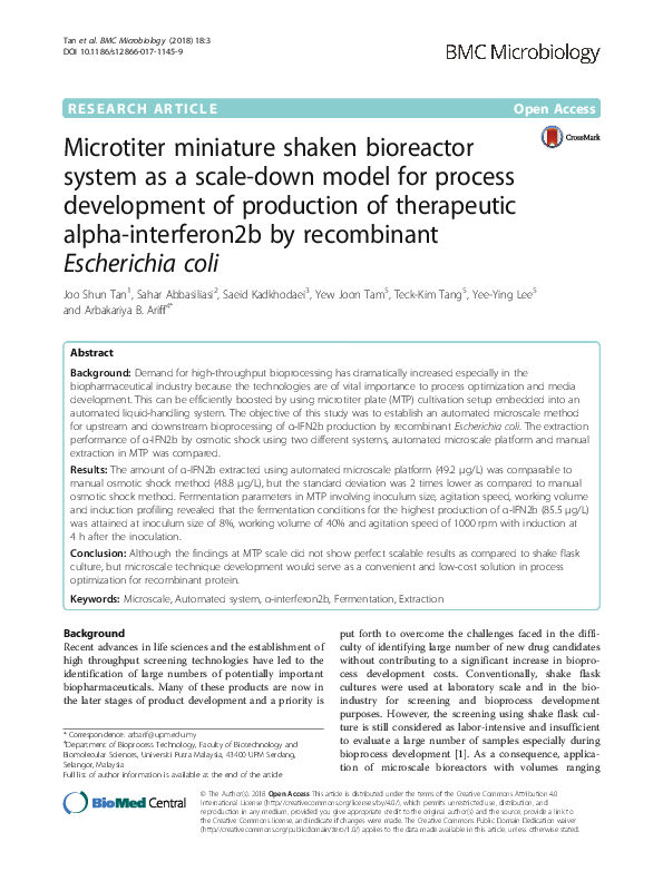 (PDF) Microtiter miniature shaken bioreactor system as a scale-down ...
