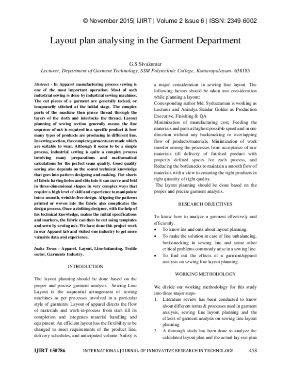 (PDF) Layout plan analysing in the Garment Department
