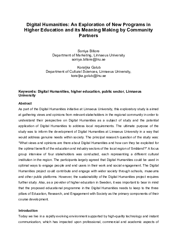 (PDF) Digital humanities : an exploration of a new programs in higher ...