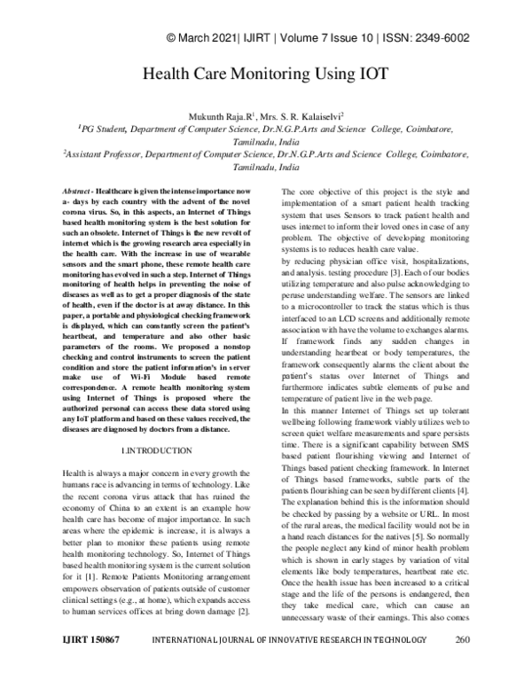 (PDF) Health Care Monitoring Using IOT