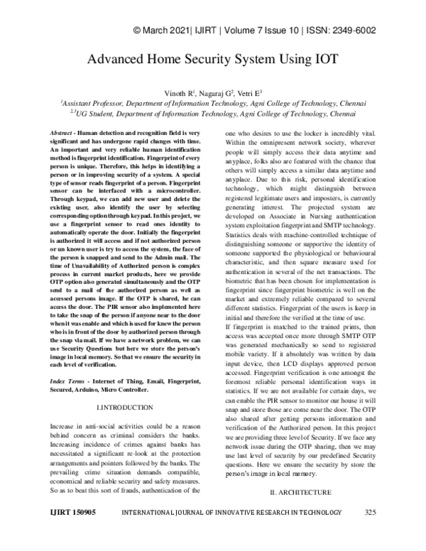 Pdf Advanced Home Security System Using Iot