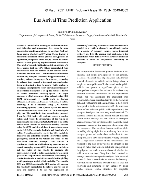 (PDF) Bus Arrival Time Prediction Application