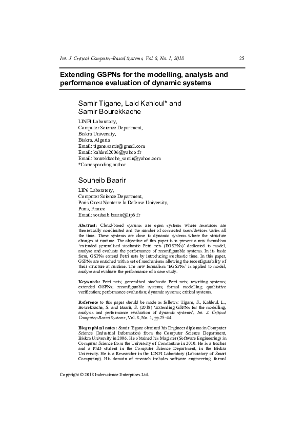 (PDF) Extending GSPNs for the modelling, analysis and performance evaluation of dynamic systems ...