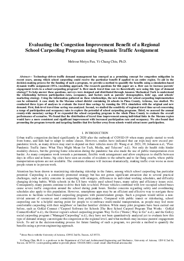(PDF) Evaluating the Congestion Improvement Benefit of a Regional ...