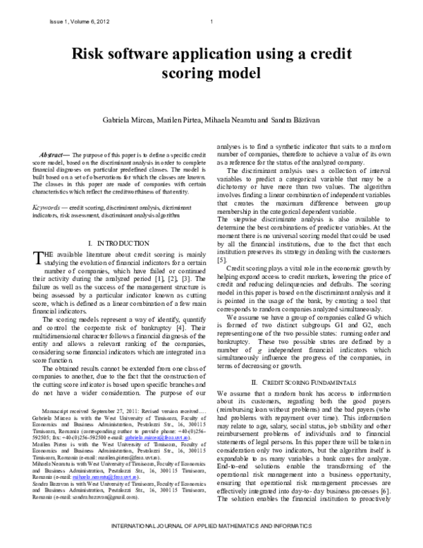 Pdf Risk Software Application Using A Credit Scoring Model