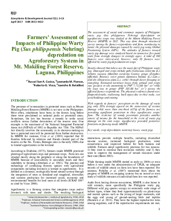 (PDF) Farmers’ Assessment of Impacts of Philippine Warty Pig (Sus ...