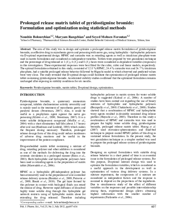 (PDF) Prolonged release matrix tablet of pyridostigmine bromide: formulation and optimization ...