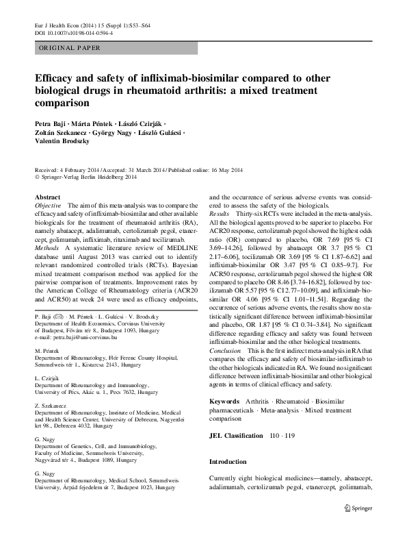 (PDF) Efficacy and safety of infliximab-biosimilar compared to other biological drugs in ...