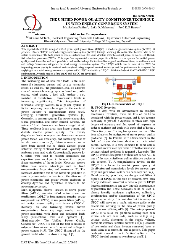 (PDF) The Unified Power Quality Conditioner Technique in Wind Energy ...