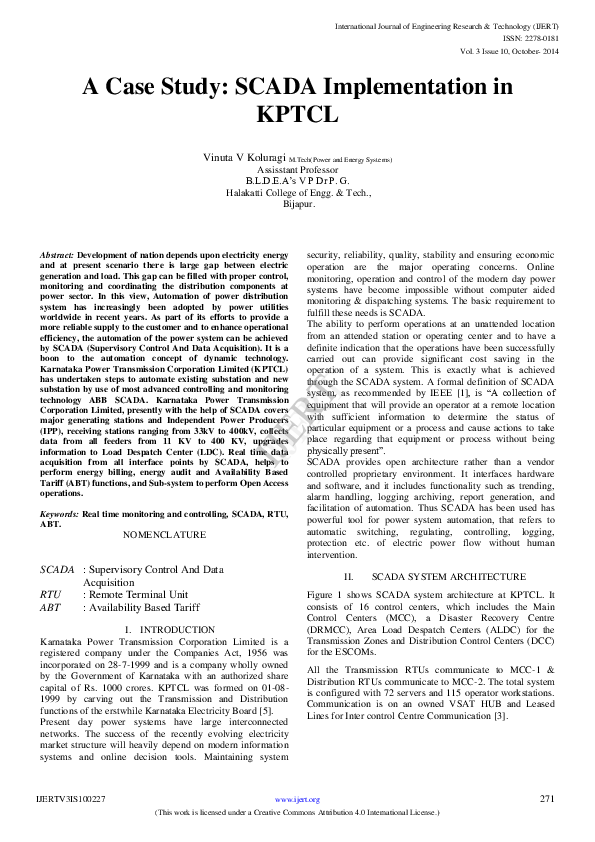 (PDF) A Case Study: SCADA Implementation in KPTCL | vinuta koluragi - Academia.edu